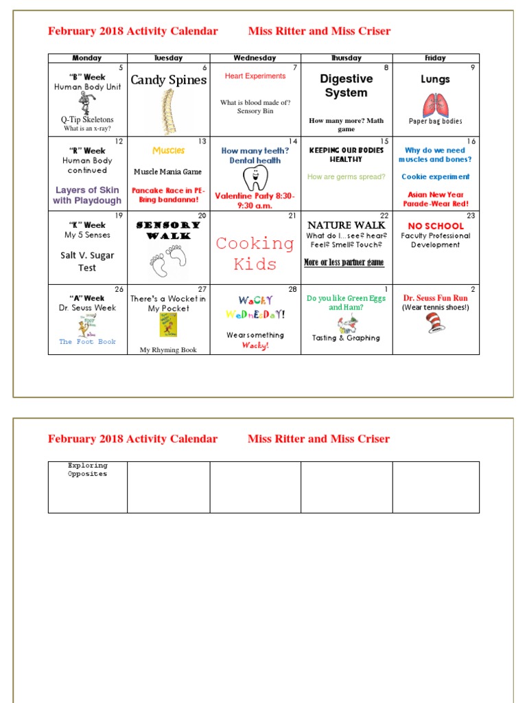 February 2018 Human Body Activities | PDF | Human Body | Nature