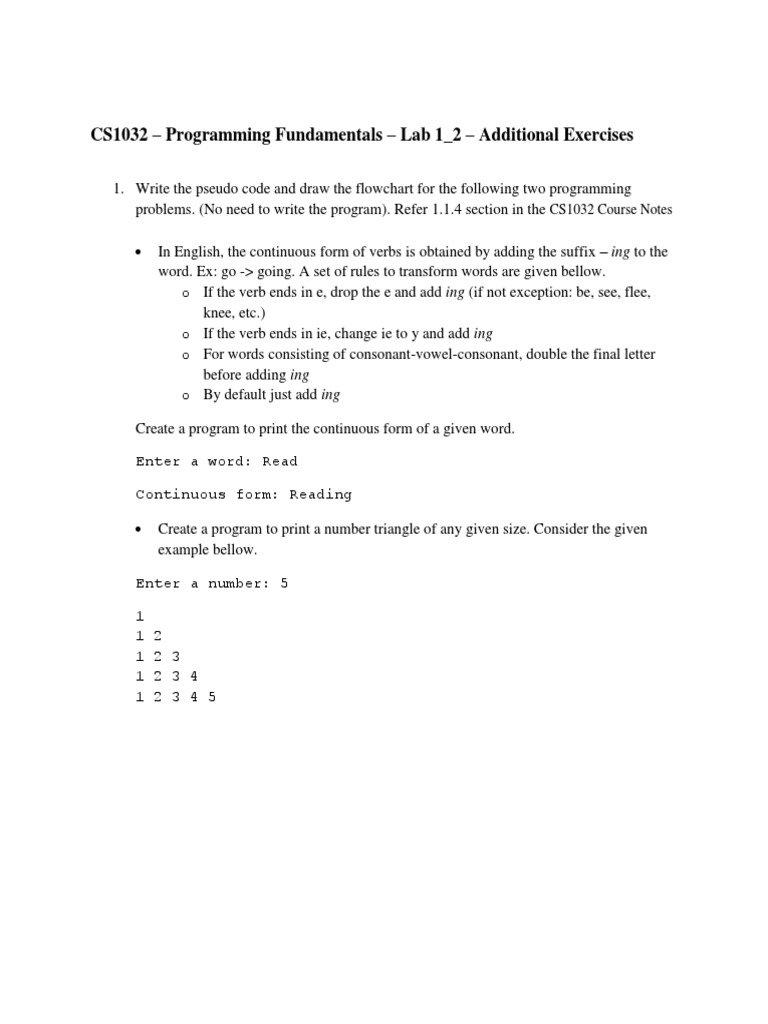 CS1032 - Programming Fundamentals - Lab 1 - 2 - Additional Exercises | PDF