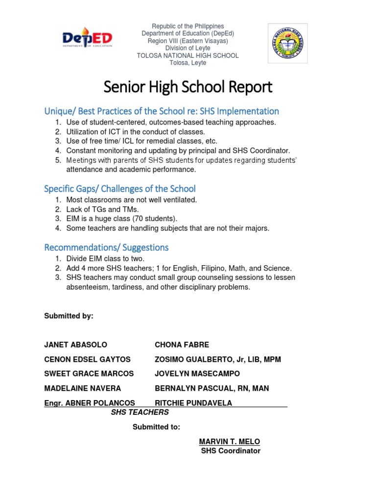 Senior High School Best Practices and Gaps and Recommendations Report | PDF