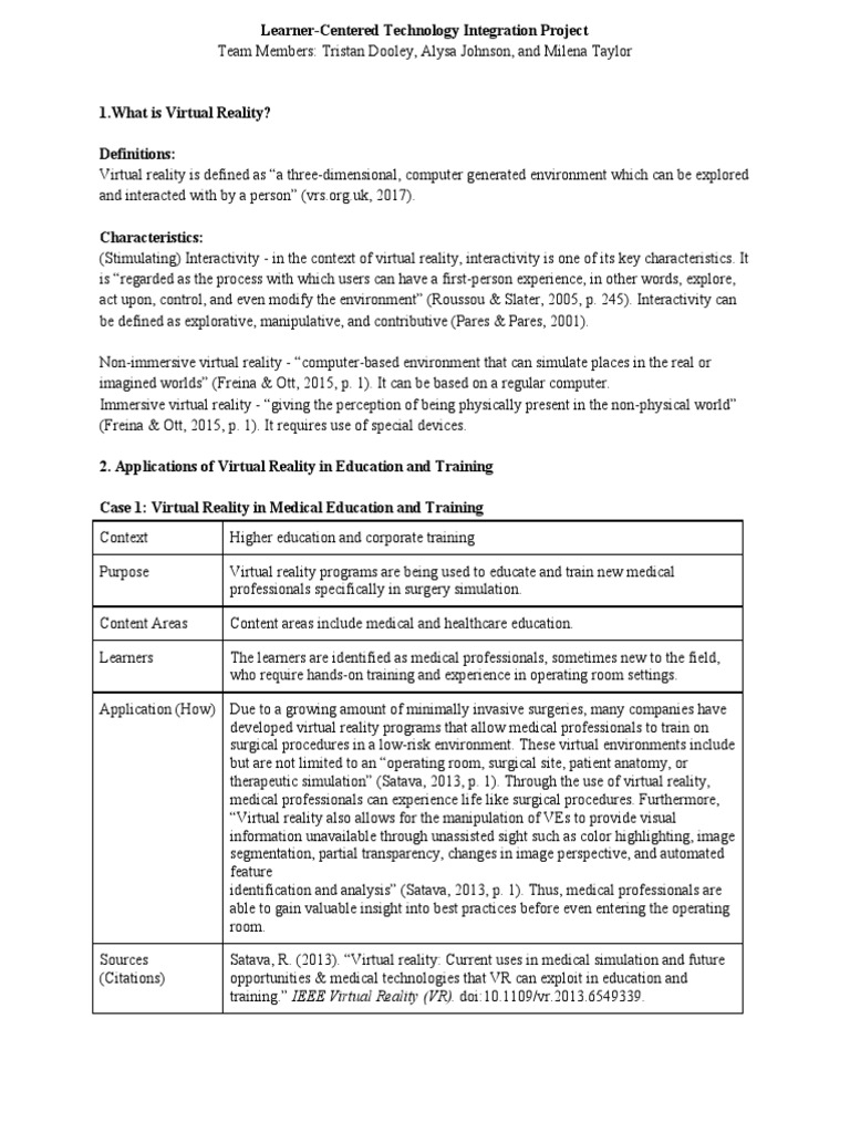 Learner-Centered Technology Integration Project | PDF | Virtual Reality | Virtual World