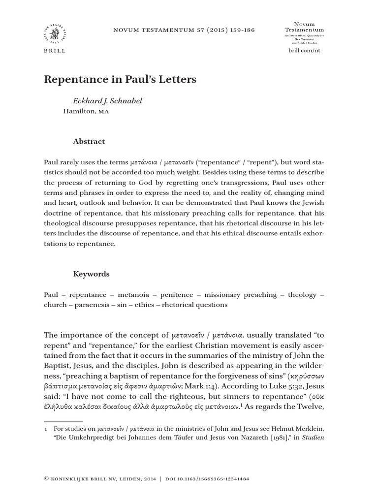 (E. J. Schnabel) Repentance in Paul's Letters (Artículo) | PDF ...