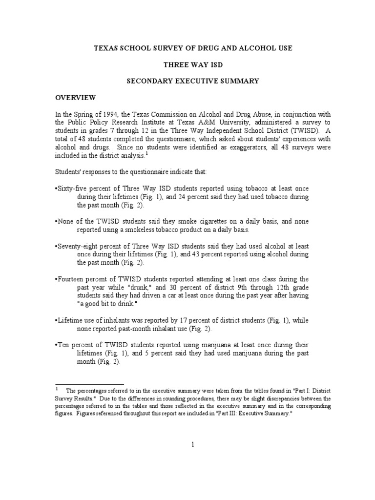 Three Way Isd - 1994 Texas School Survey of Drug and Alcohol Use | PDF ...