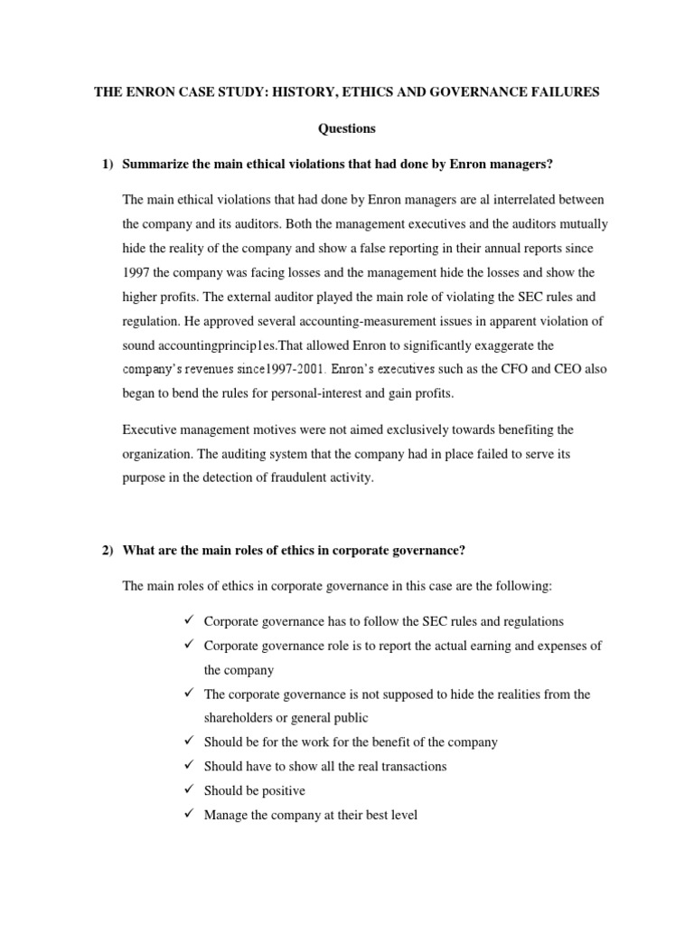 Enron Case Study Solution | PDF | Enron | Corporate Governance