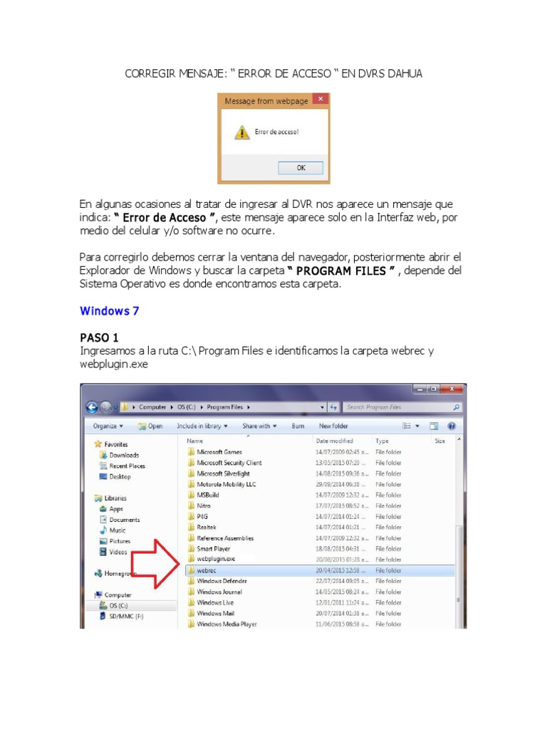Corregir Mensaje Error de Acceso en DVR Dahua | PDF