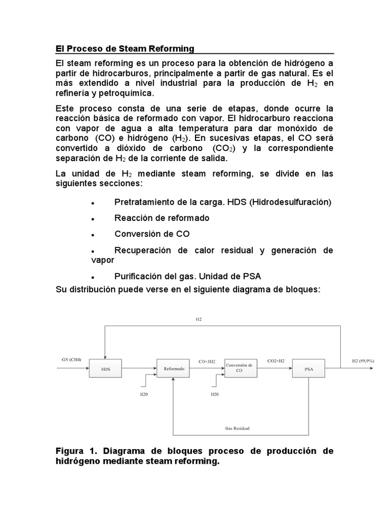 El Proceso de Steam Reforming - Odt | PDF | Hidrógeno | Dióxido de carbono