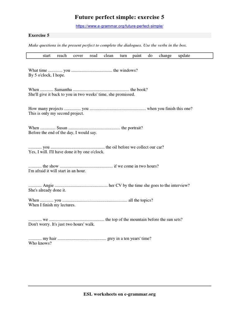 Future Perfect Simple Exercise 5 | PDF