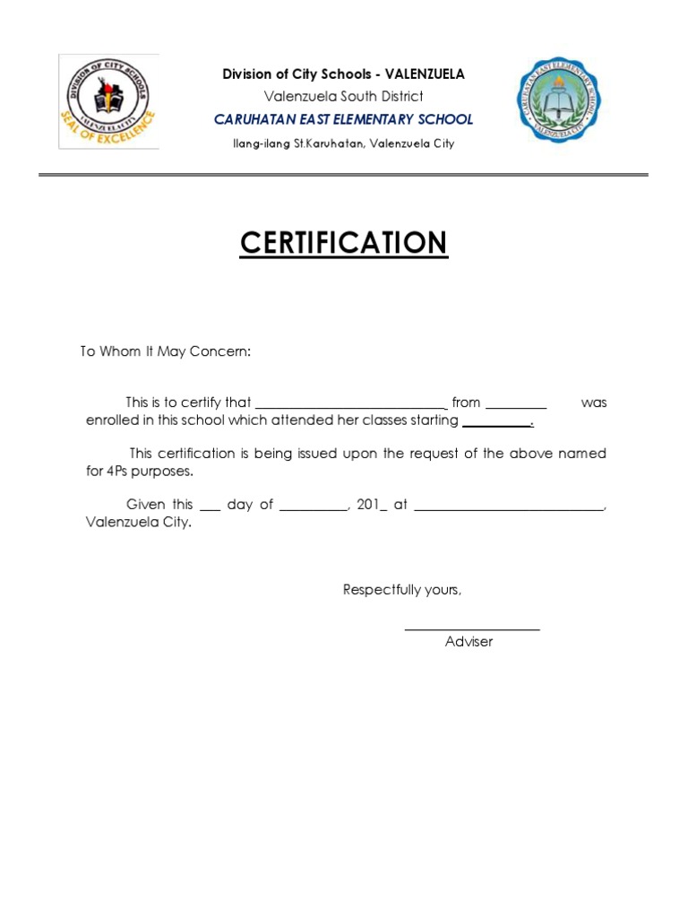 Sample - Cerification of Enrollment | PDF