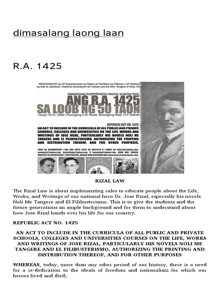 R.A. 1425 - Dimasalang Laong Laan | PDF | Philippines