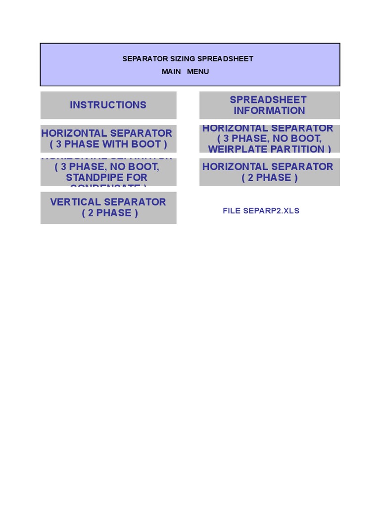 Separator Sizing Spreadsheet: A Comprehensive Tool for Calculating Sizing Parameters for ...