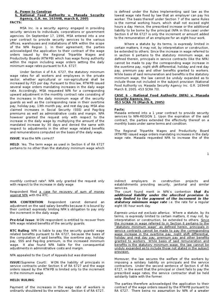 Nfa v. Masada Security Agency | PDF | Overtime | Wage