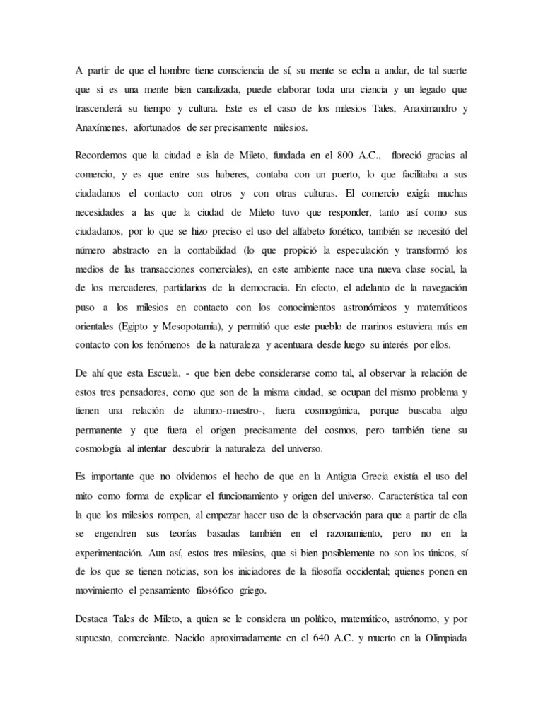 Los Milesios | PDF | Epistemología | Metafísica