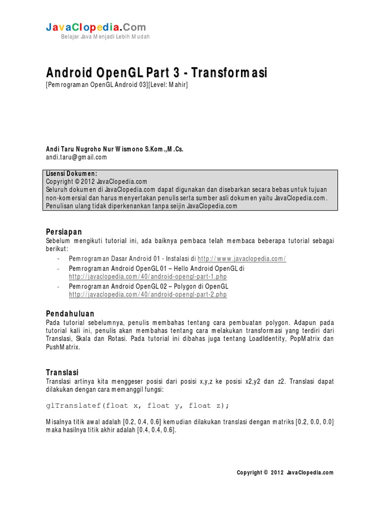 Pemrograman OpenGL Android 03 Tranformasi OpenGL | PDF | Teknologi & Rekayasa