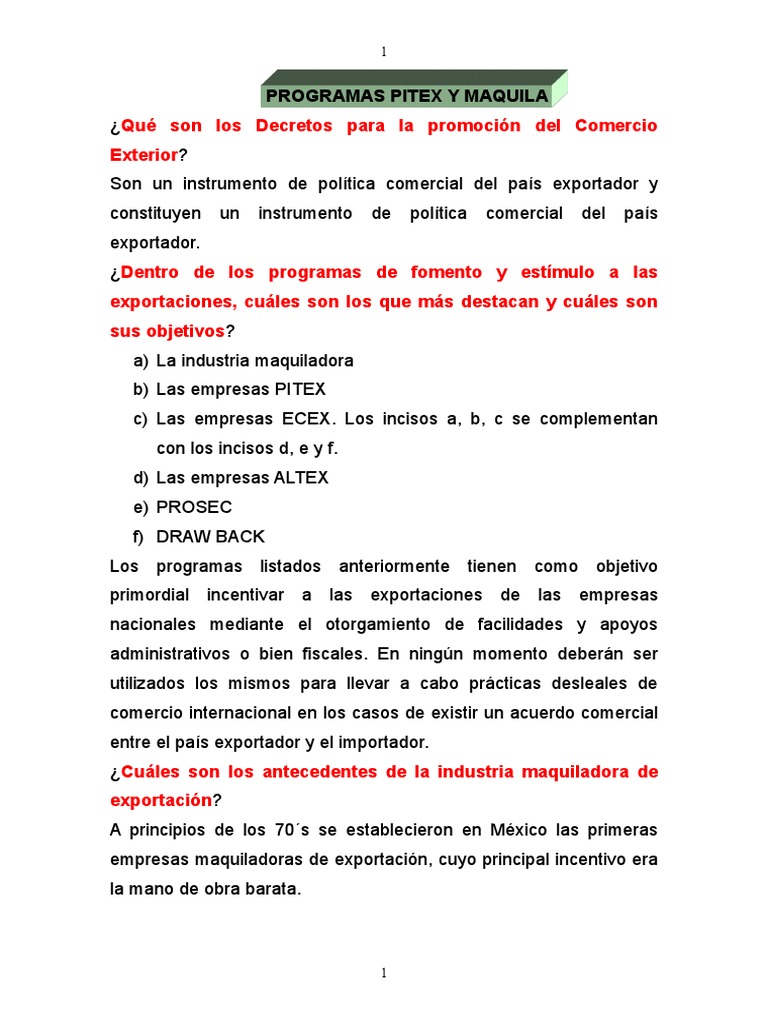 Programas PITEX y Maquila en México | PDF | aduana | El comercio ...