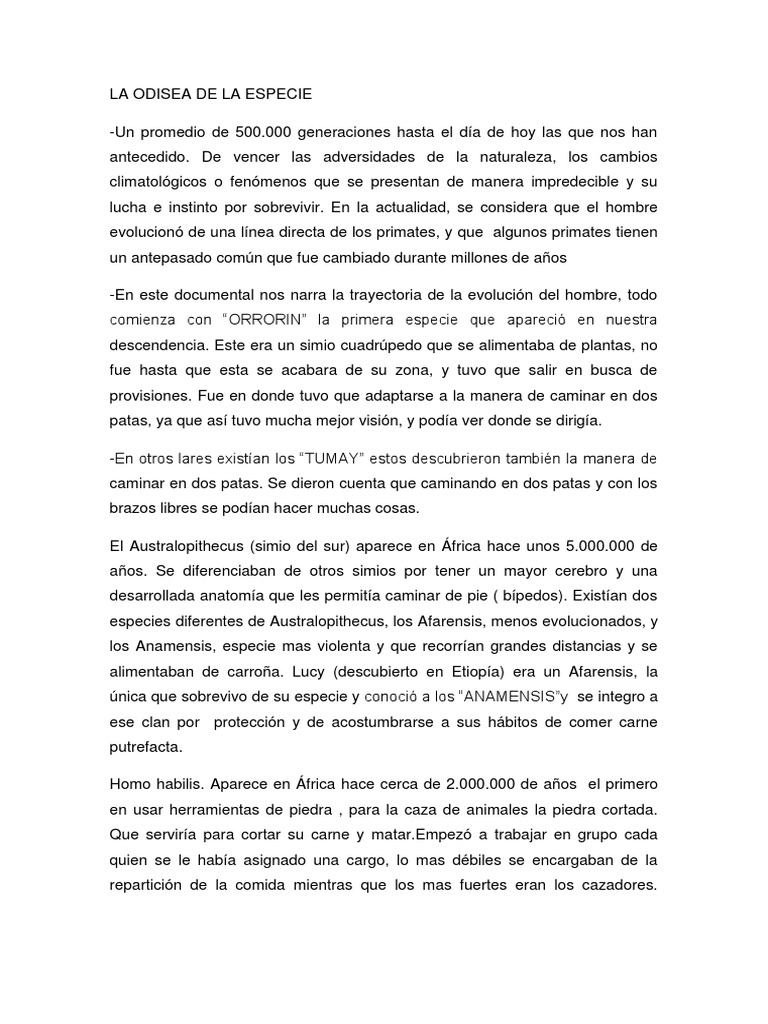 Resumen de La Odisea de La Especie | PDF | Homo | neanderthal