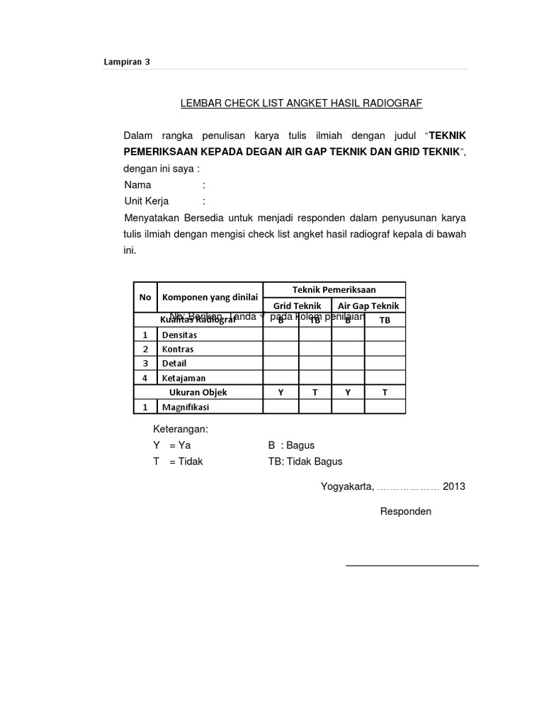Lampiran 3 (Lembar Checklist) Proposal | PDF