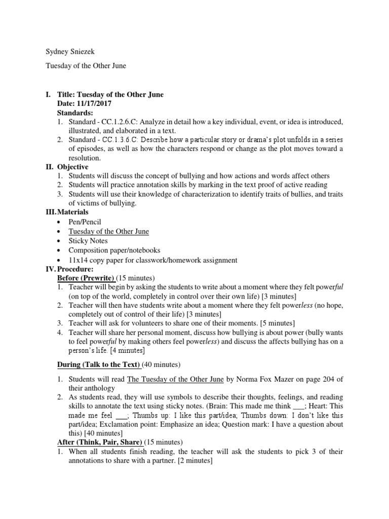 Tuesday of The Other June | PDF | Homework