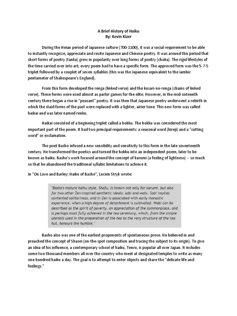 History and Origins of Haiku Poetry | PDF | Haiku | Poetry