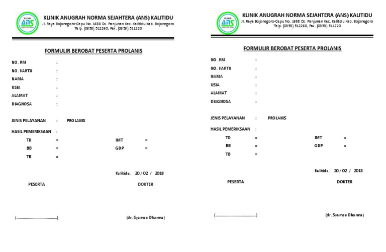 Formulir Berobat Bpjs Prolanis | PDF