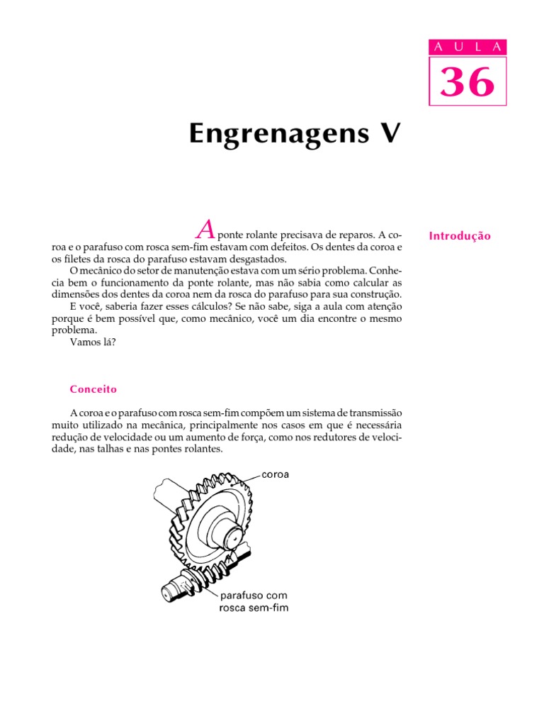 Engrenagens Coroa e Parafuso Sem Fim PDF | PDF | Parafuso | Máquinas