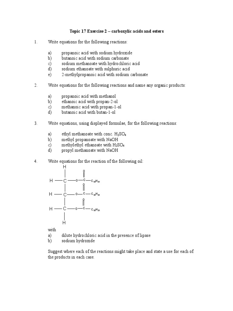 Topic 17 Exercise 2 - Carboxylic Acids and Esters | PDF