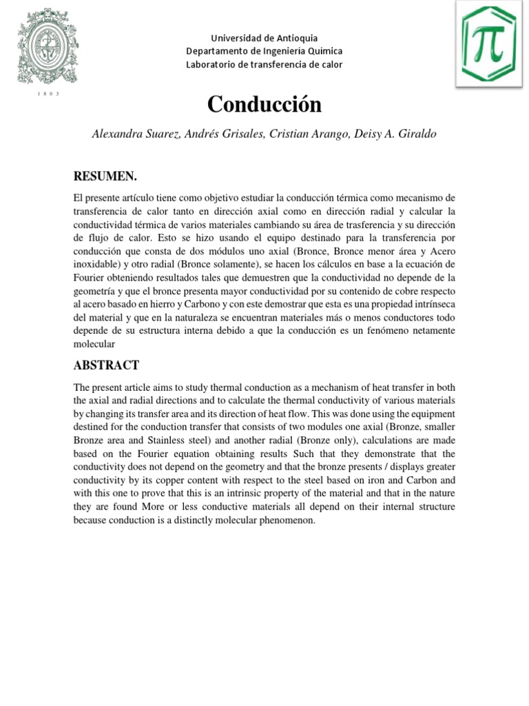 Practica Conduccion de Calor | PDF | Conduccion termica | Calor
