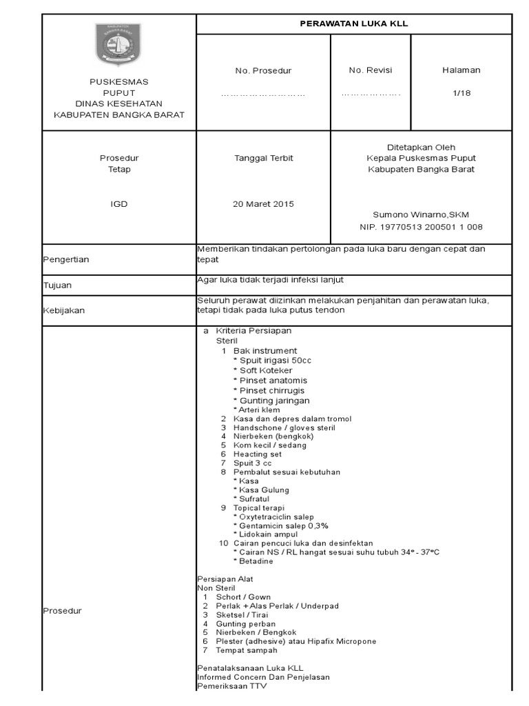 SOP Perawatan Luka KLL | PDF