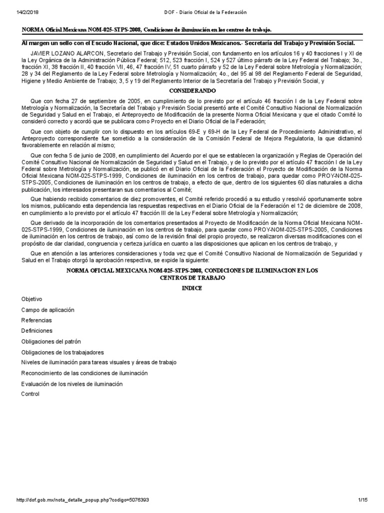 NOM-025-STPS-2008 Condiciones de Iluminación en Los Centros de Trabajo ...