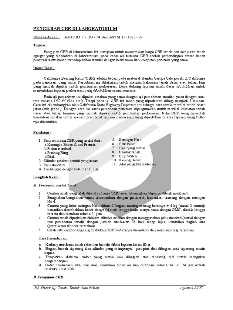 Uji CBR Lab | PDF