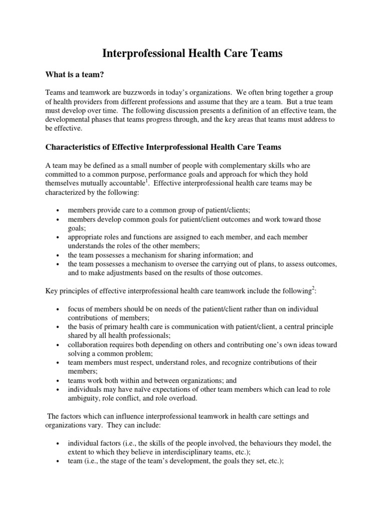 Interprofessional Health Care Teams | Download Free PDF | Health Care ...