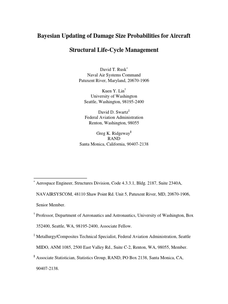 Bayesian Updating of Damage Size Probabilities For Aircraft Structural Life-Cycle Management ...