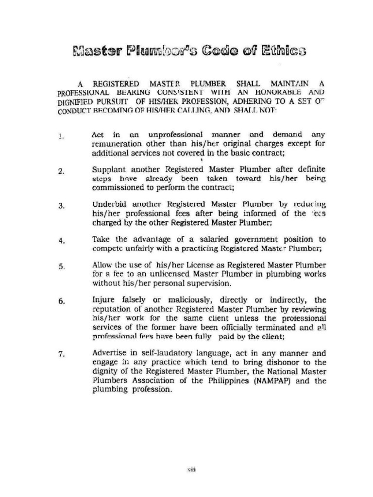 003 Master Plumber Code of Ethics PDF | PDF