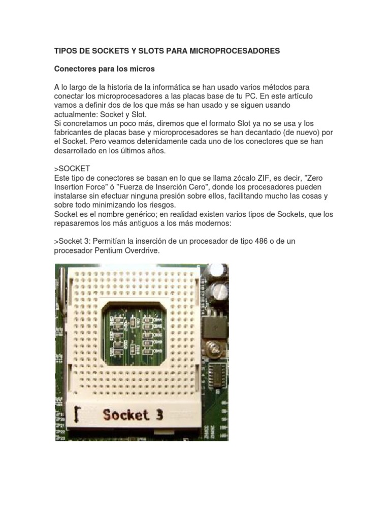 Tipos de Sockets y Slots para Microprocesadores | PDF | Microprocesador ...