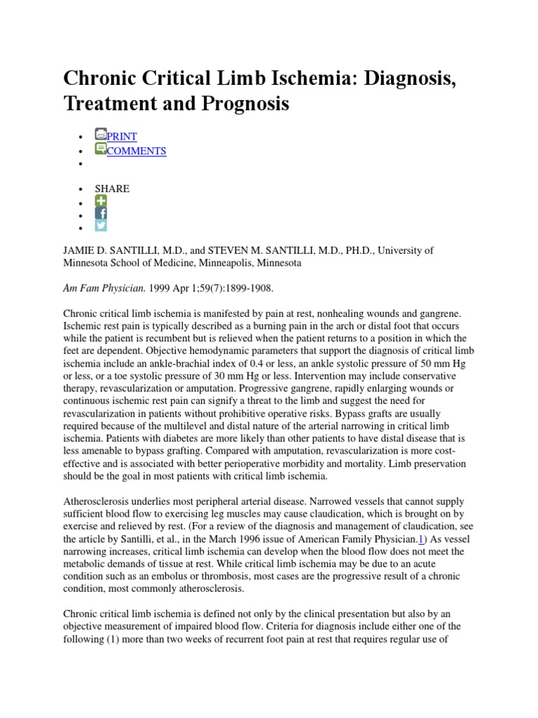 Chronic Critical Limb Ischemia Overview | PDF | Ischemia | Wound
