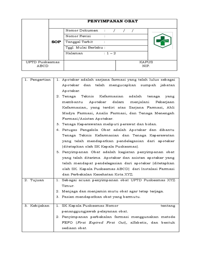 Sop Penyimpanan Obat Fix | PDF