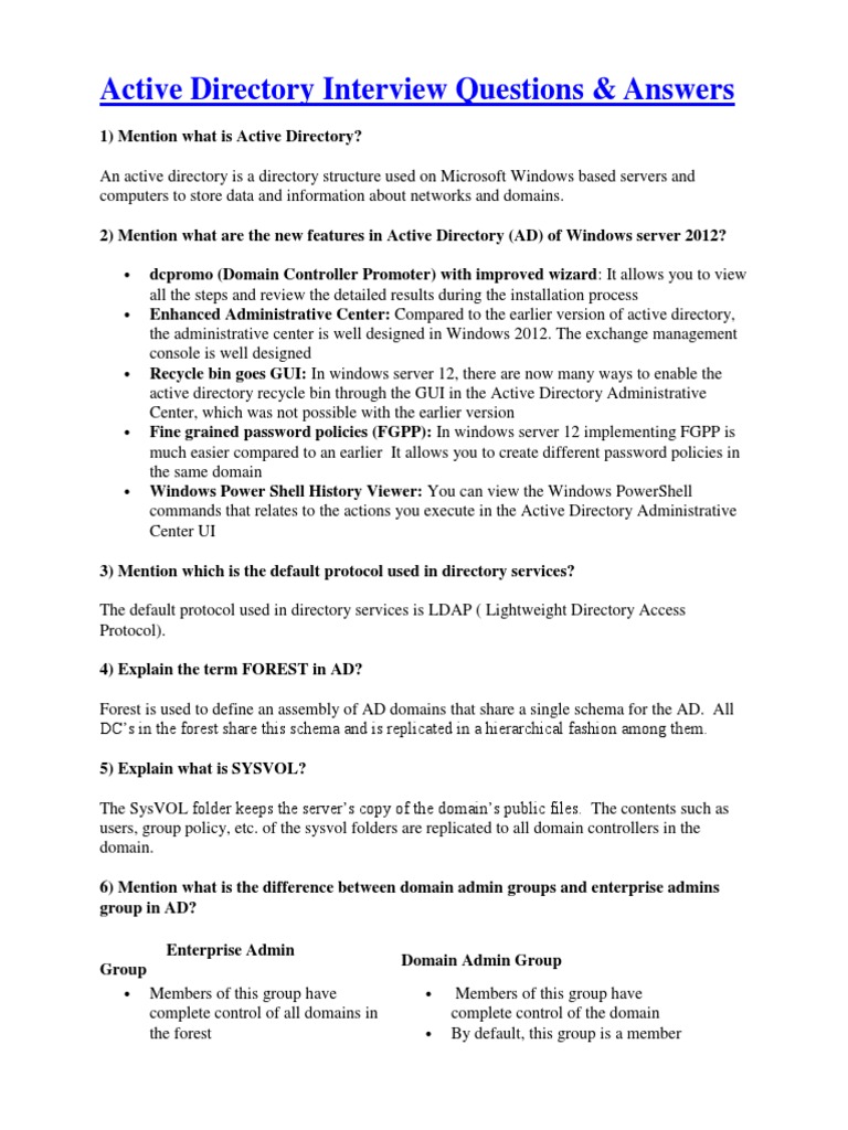 Active Directory Interview Questions & Answers | PDF | Active Directory | Group Policy