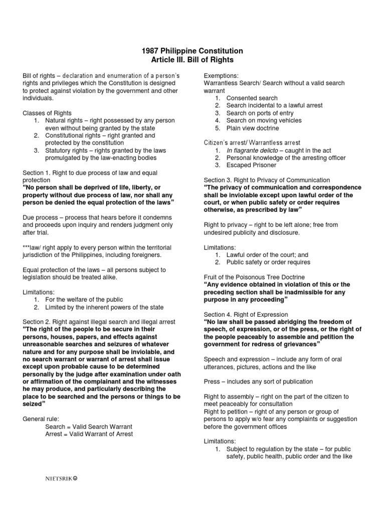 Bill Of Rights Handout Pdf - Free Worksheets Printable