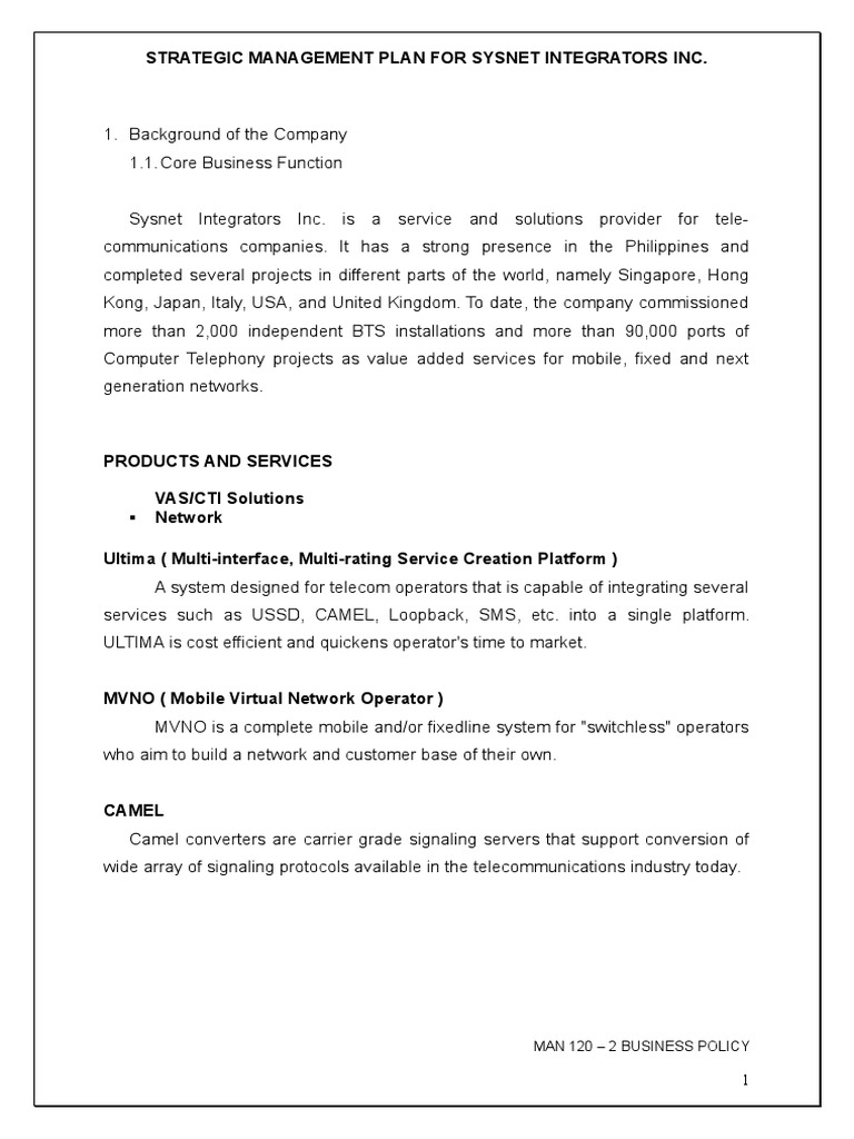 Strategic Management Plan For Sysnet Integrators Inc.: Man 120 - 2 ...