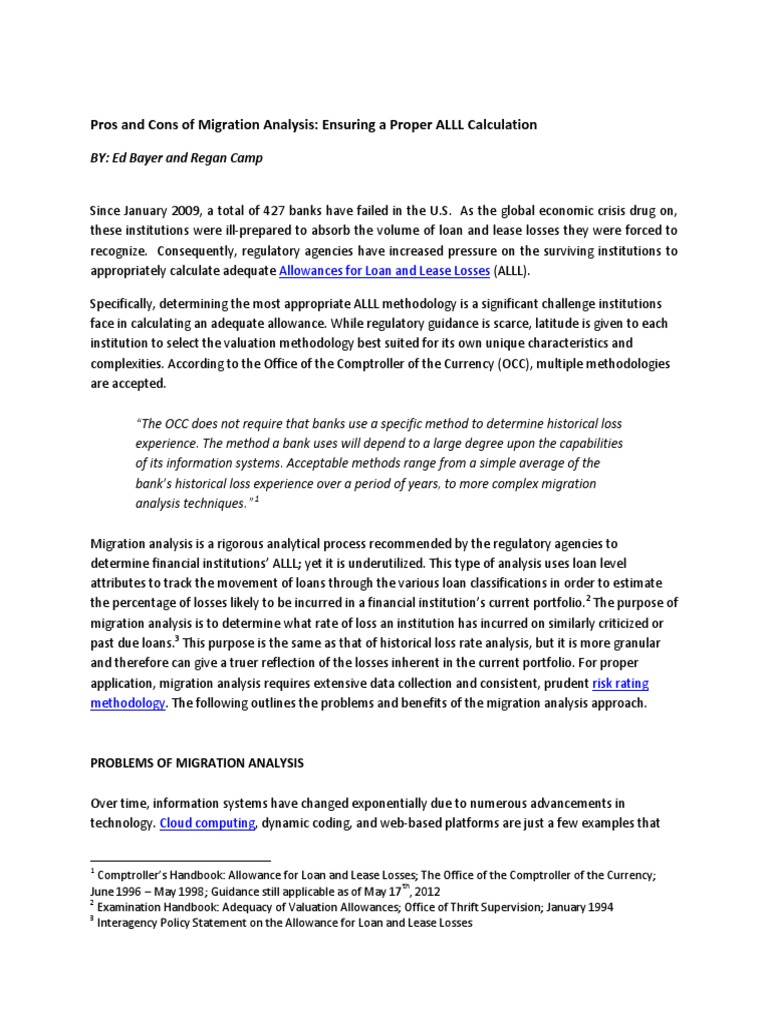 Credit Migration Analysis Proper ALLL Calculation | PDF | Banks | Risk