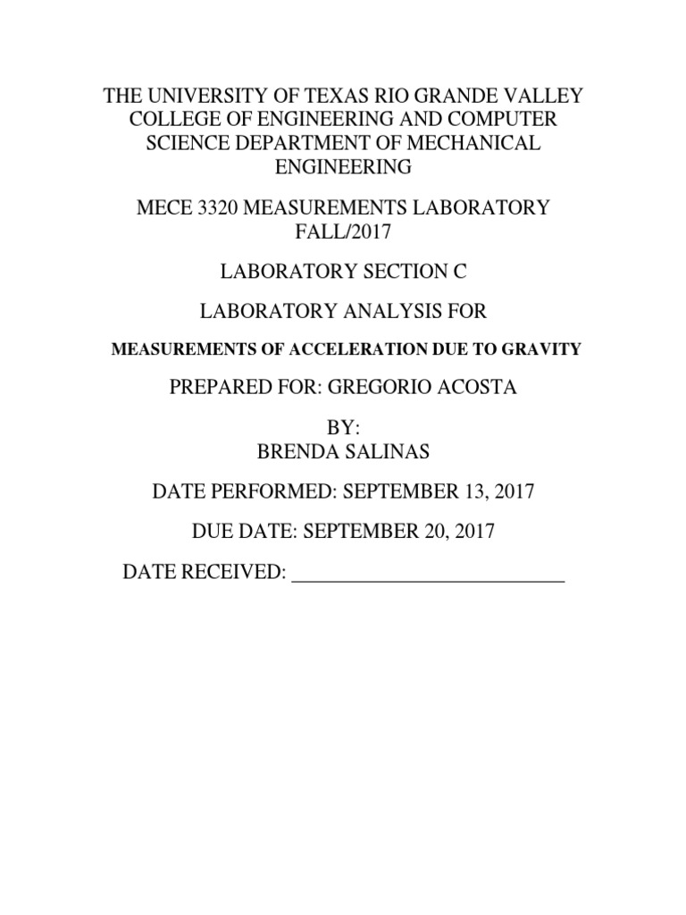 Measurements Of Acceleration Due To Gravity PDF Gravity Standard