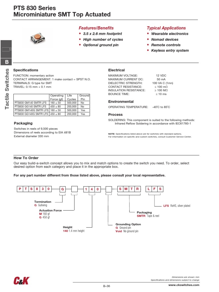 pts830 Datasheet | PDF | Switch | Electrical Engineering