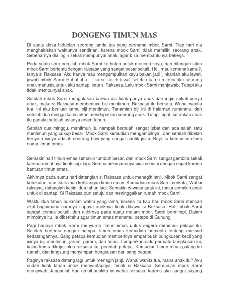 Dongeng Timun Mas | PDF