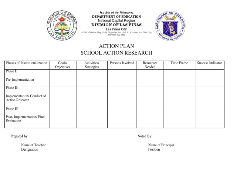 Action Plan School Action Research: Department of Education | PDF