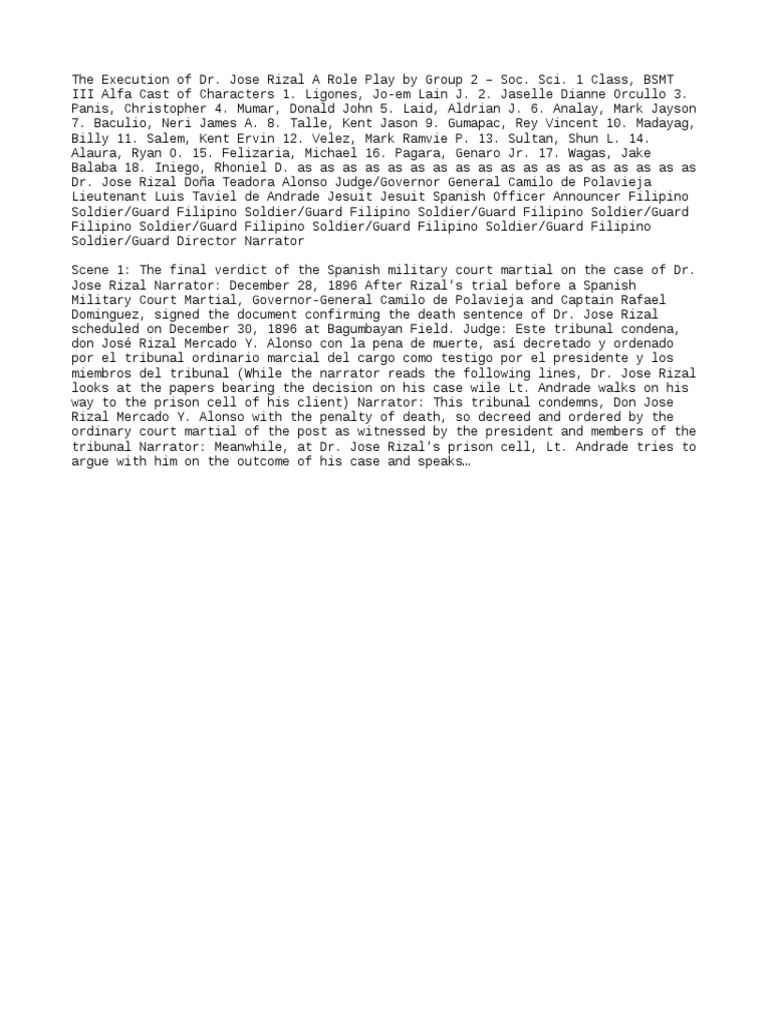 Soc Sci Group 2 The Execution of DR Jose Rizal Drama Script | PDF ...