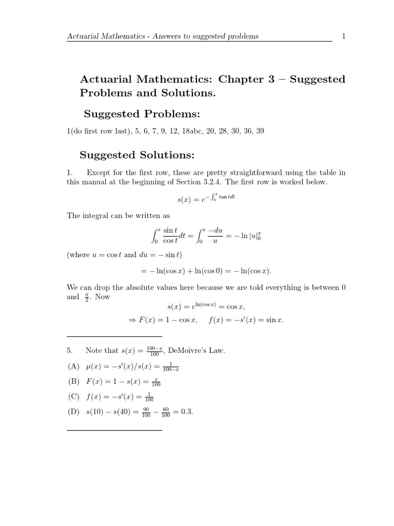 Actuarial Mathematics-Chapter 3 Solutions | PDF | Mathematical Objects ...