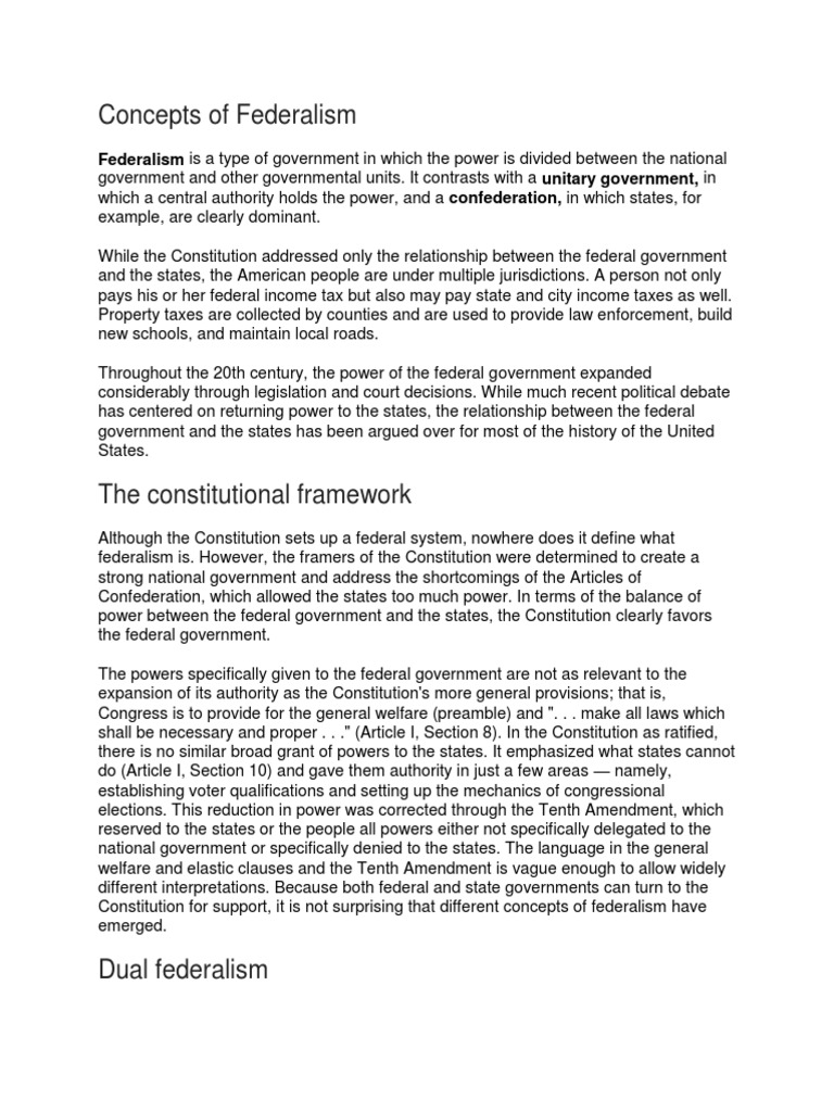 Concepts of Federalism: Federalism Unitary Government, Confederation ...