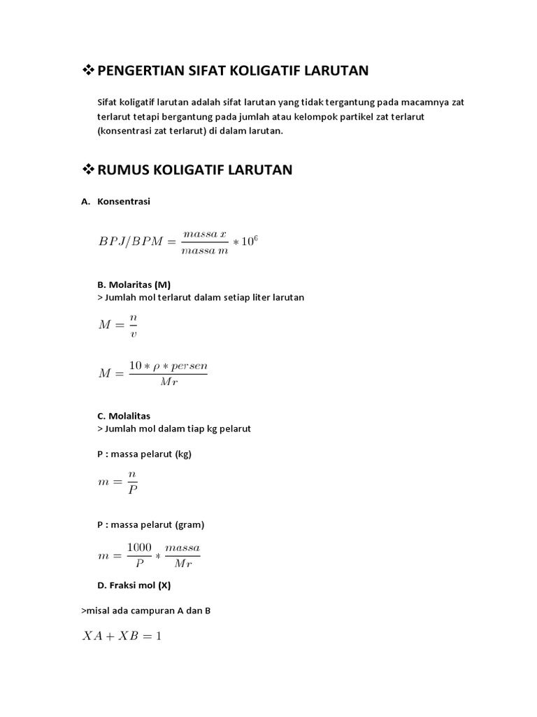 Pengertian Sifat Koligatif Larutan | PDF | Sains & Matematika