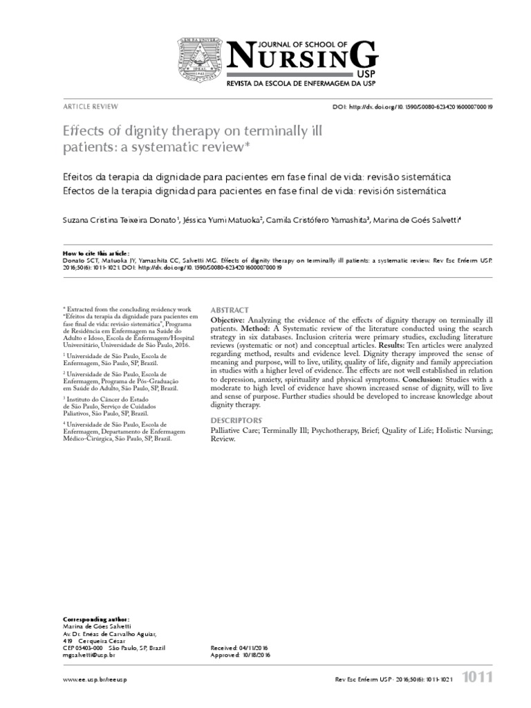 Effects of Dignity Therapy On Terminally Ill Patients: A Systematic Review | PDF | Palliative ...