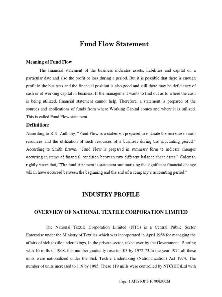 Fund Flow Statement | PDF | Cotton Mill | Working Capital