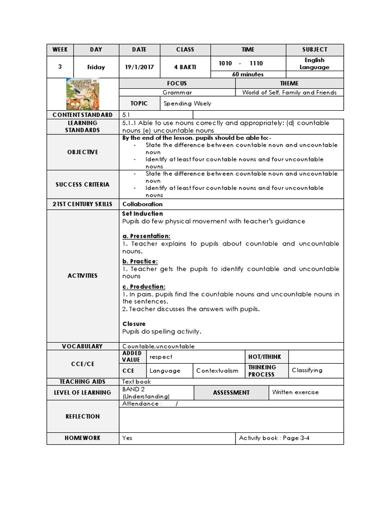 Lesson Plan Year 4docx | PDF | Noun | English Language