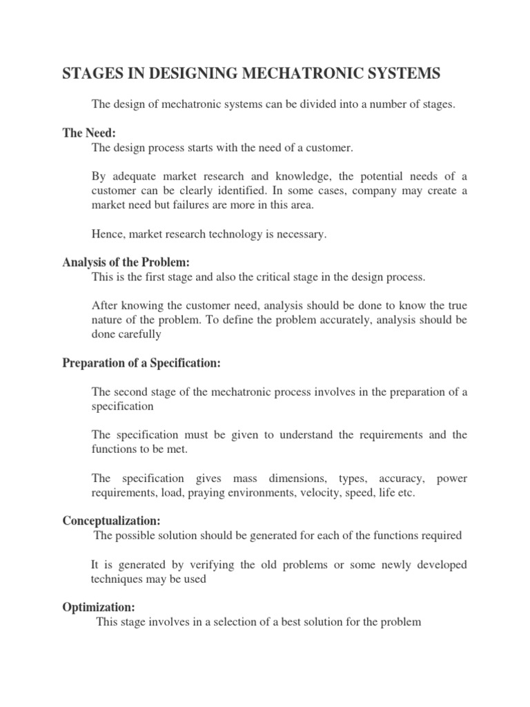 Stages in Designing Mechatronic Systems | PDF